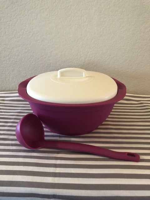 Tupperware Legacy Rice and Soup Server Bowl w/ Scoop Plum w Ivory 7.5 ...