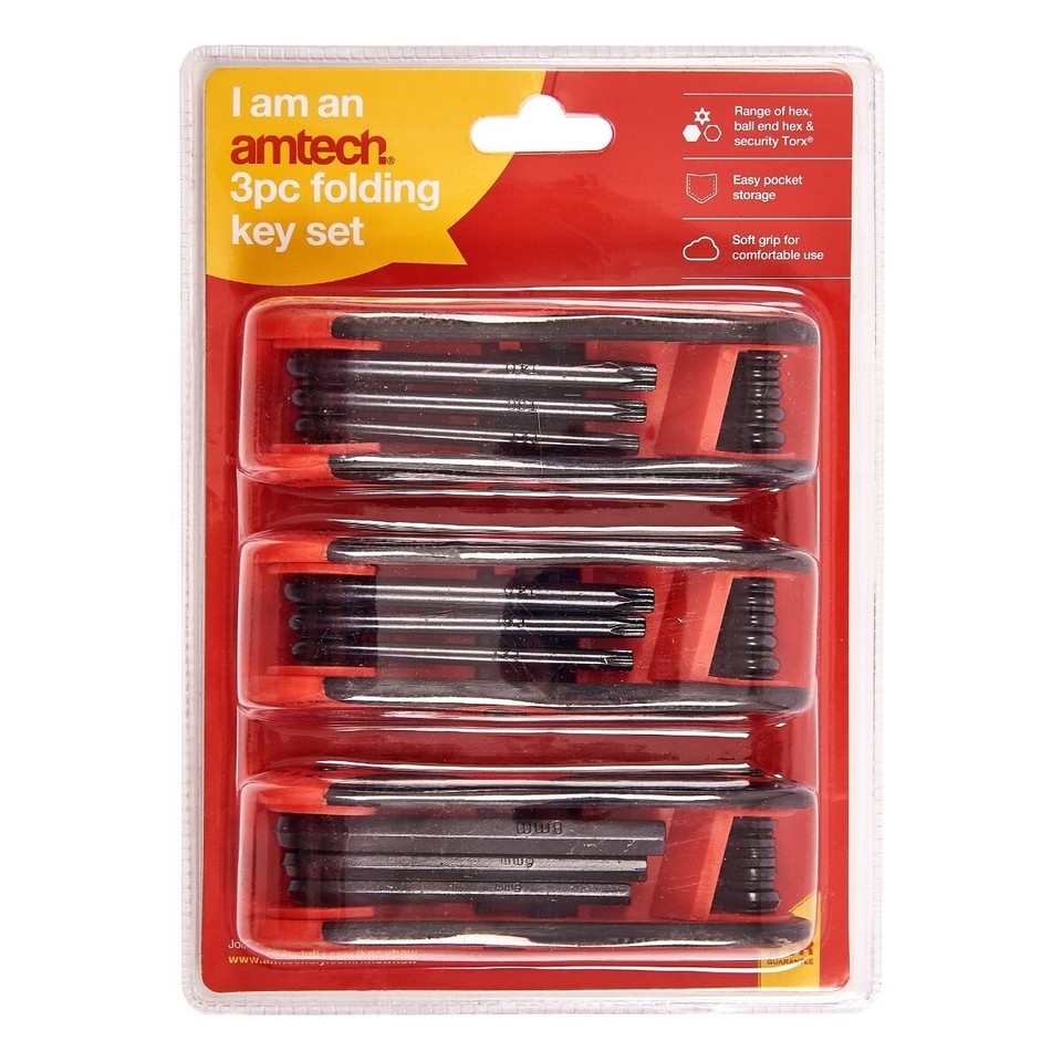 Amtech 3 Piece Folding Key Set I8840 Includes Hex Ball End & Security ...
