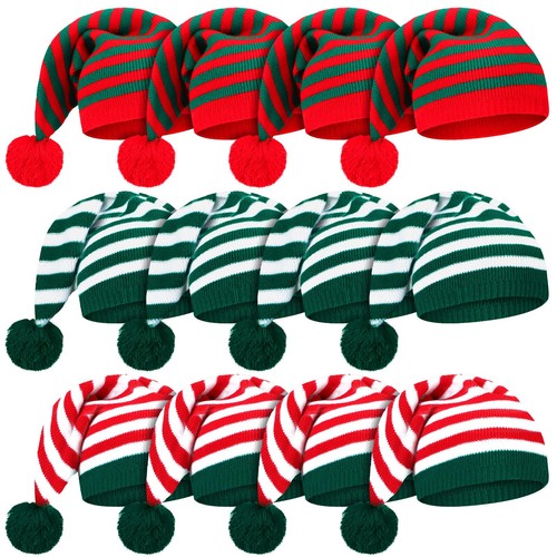 12 Christmas Knitted Elf Hats Santa Hat for Adults Xmas Beanie Winter ...