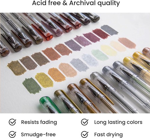 Earth Tone Gel Pens Set Of 24 Assorted Colors Smooth Writing Non Toxic ...