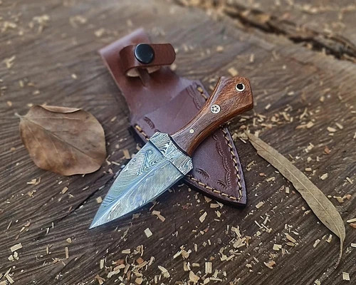 Damascus Small Fixed BLade Neck Knife Handmade Double Edge Dagger with ...