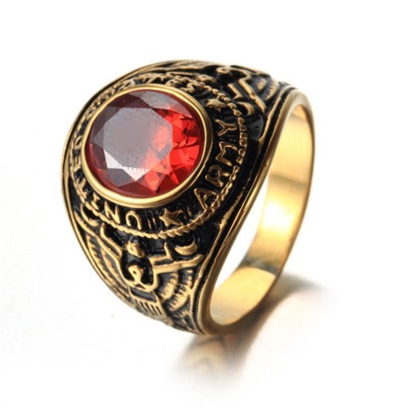 Vintage Army Rings for Men black Color red Stone Crystal Stainless ...