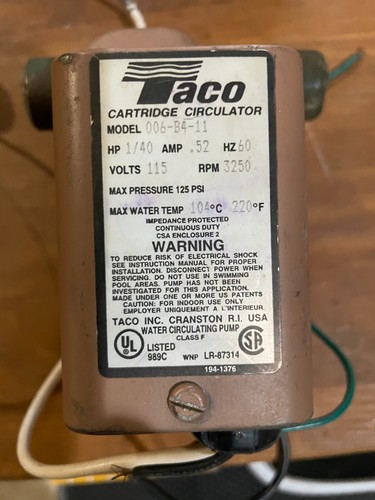 Taco 1/40 hp Bronze circulator pump 006-B4-11 | eBay
