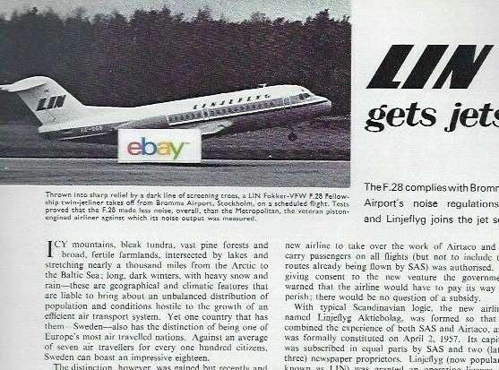 LINJEFLYG AIRLINES SWEDEN 4 PG 1973 LIN GETS JETS ARTICLE F-28 & NORD ...