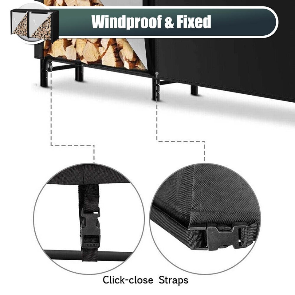 8FT Waterproof Firewood Log Rack Cover Heavy Duty Outdoor Wood Holder ...