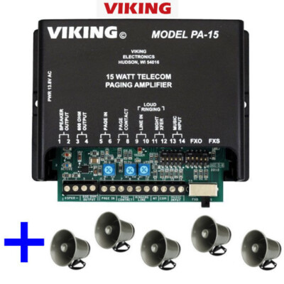 Viking PA-15 Paging Amplifier System and Loud Ringer + 5 25AE 8 Ohm ...