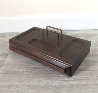 Vintage MCM Mens Solid Wood Dresser Valet Tray Keys Wallet Made In ...