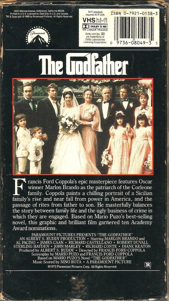The Godfather VHS 1990 Marlon Brando Al Pacino James Caan Gangster ...