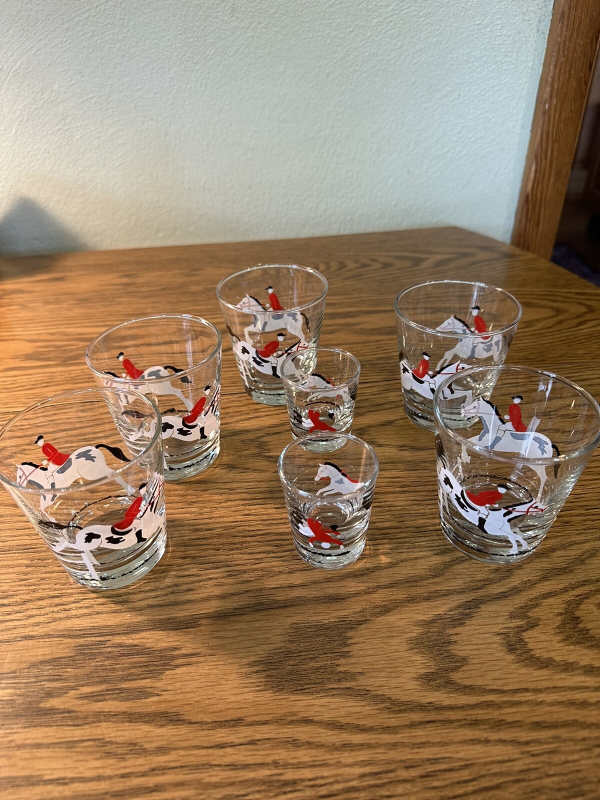 Set Of 5 Vintage Libbey 12 Oz Highball Glasses 2 Shot Glass TALLY HO set-of-5-vintage-libbey-12-oz-highball-glasses-2-shot-glass-tally-ho
