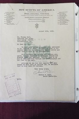 Boy Scouts of America -typed letter on Scouts Letterhead-Philadelphia ...