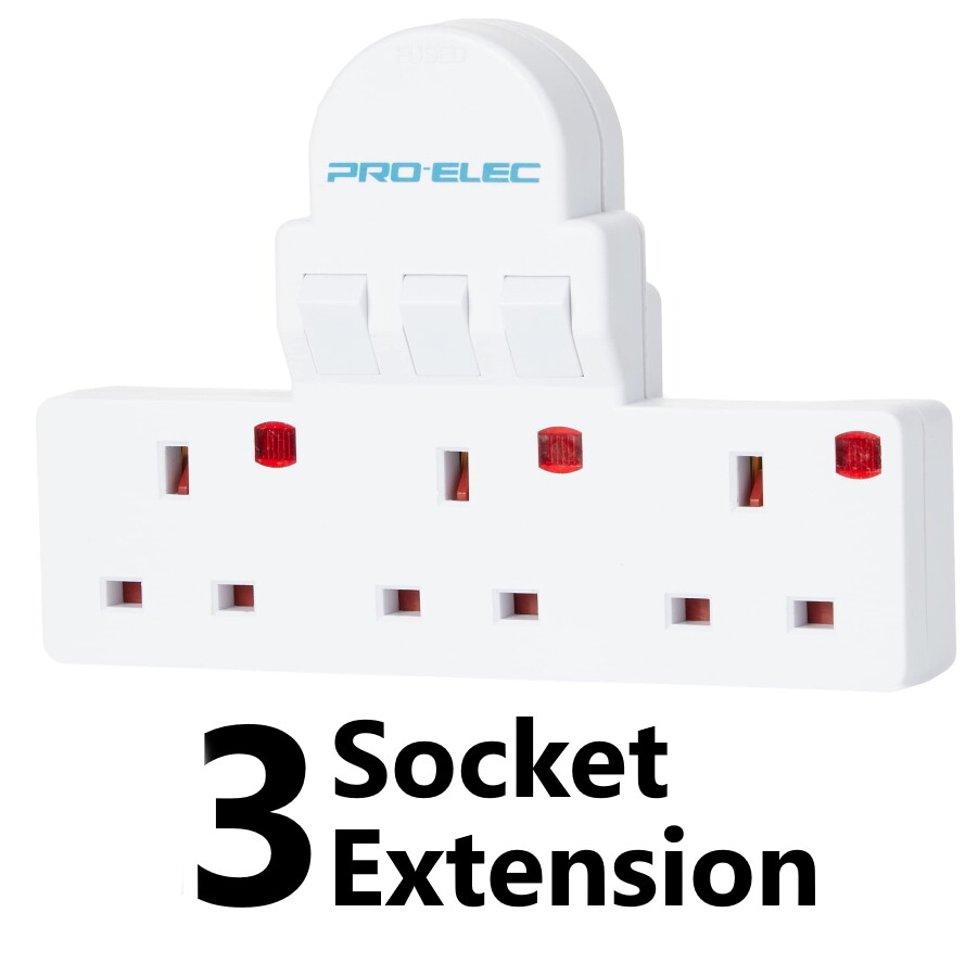 Main Adaptor Extension Power Socket 3 or 4 Way Gang Switched Multi UK ...