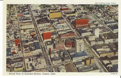 POSTCARD AERIAL VIEW OF BUSINESS DISTRICT CANTON OHIO | eBay
