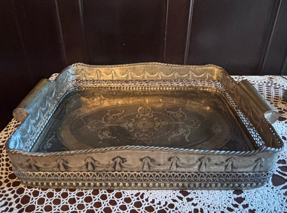 Castilian Imports Vintage Large Solid Brass Heavy Decorated Tray 21"X ...