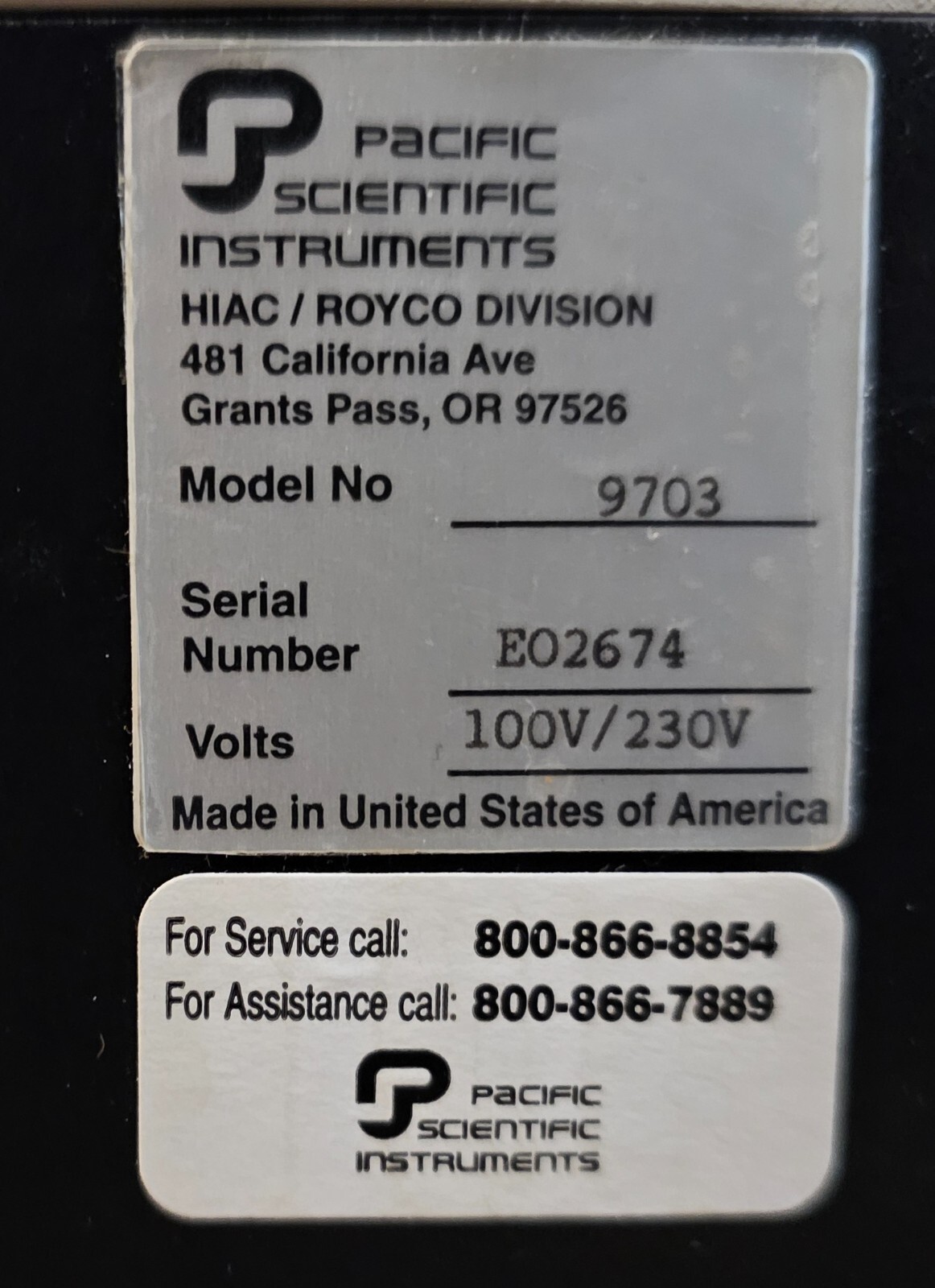 PACIFIC SCIENTIFIC HIAC ROYCO 9703 LIQUID PARTICLE COUNTING SYSTEM ...