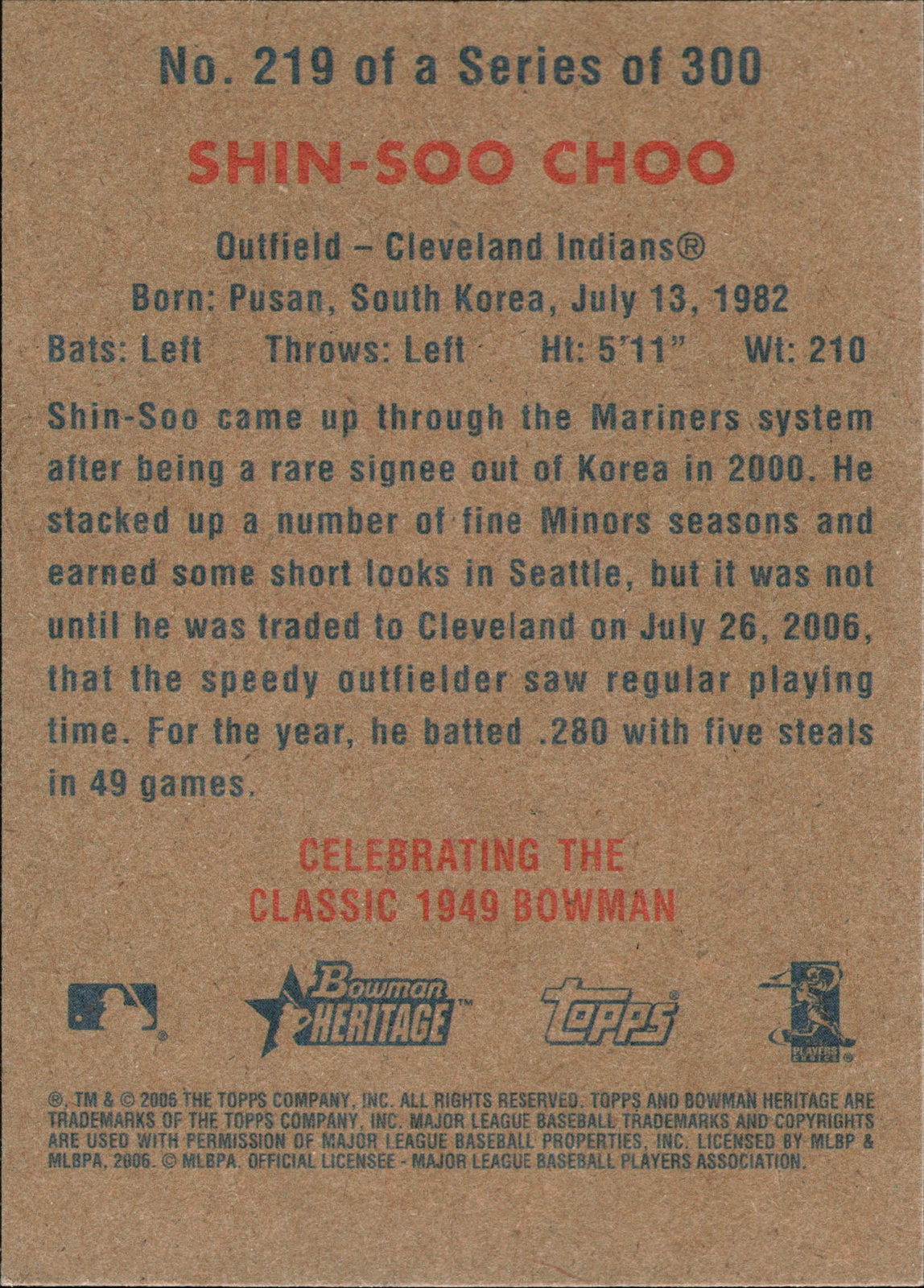 2006 Bowman Heritage #219 Shin-Soo Choo RC Cleveland Indians | eBay