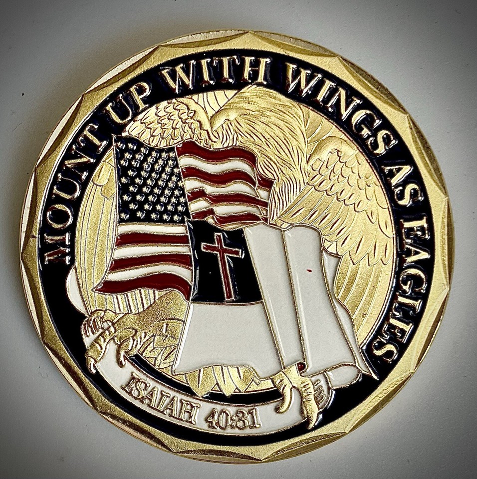 Christian Gold Colored Challenge Coin-Eagle-Cross-Flag-Isaiah 40:31 | eBay