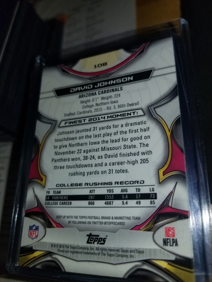 2015 FINEST DAVID JOHNSON ROOKIE CARD #108 COMEBACK PLAYER OF THE YEAR ...