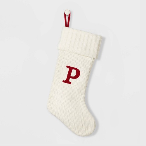 Letter Initial Monogram P Holiday Knit Stocking Wondershop 19" White ...