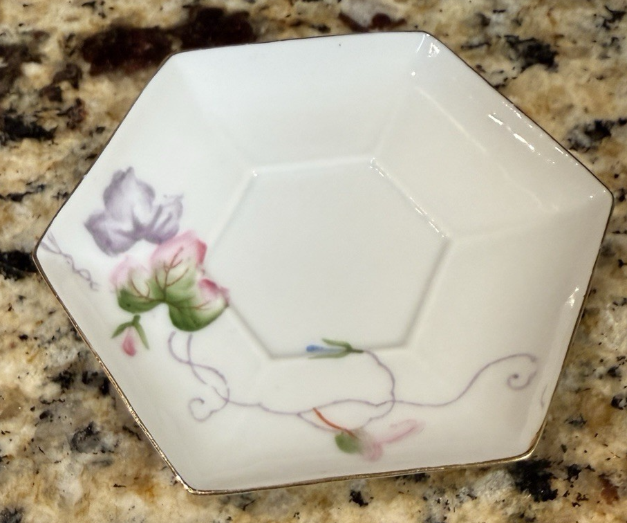 Vintage miniature hexagon tea cup and saucer floral handpainted with ...