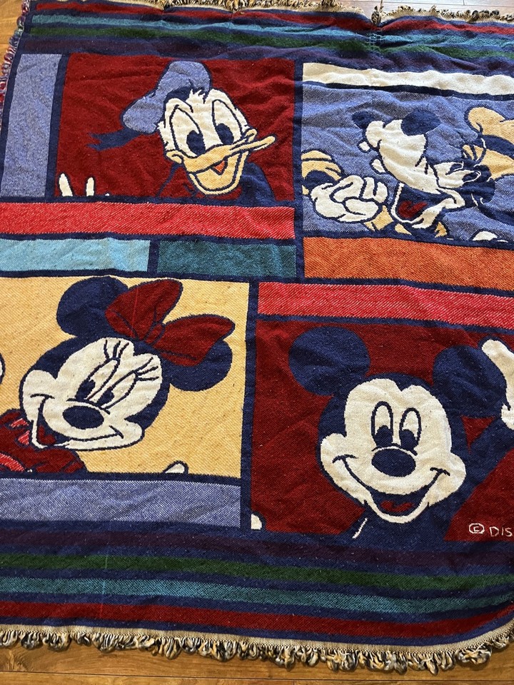 VTG Disney Mickey Minnie Mouse Tapestry Throw Blanket Wall Hang 50" X ...