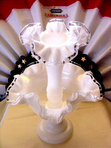FENTON"10"1 HORN~EPERGNE"MINT&PERF~VINTAGE~GLASS"1950s"SILVER CREST | eBay
