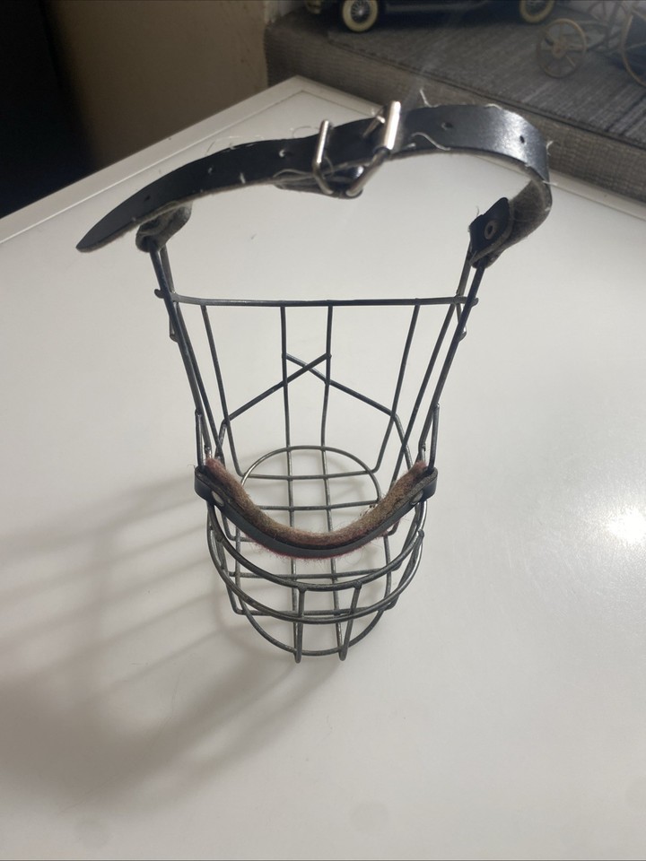 Antique Early Original Wire Cage Fitted Dog Muzzle Leather Straps ...