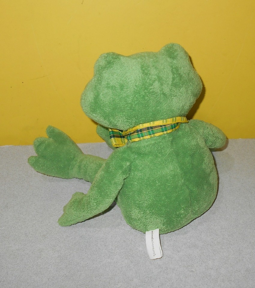 Animal Adventure Stuffed Plush Green Frog Pink Smile Yellow Eyes w ...