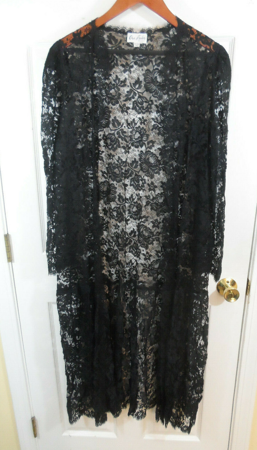 Vintage Ora Feder Black Lace Sheer Open Front Peignoi… - Gem