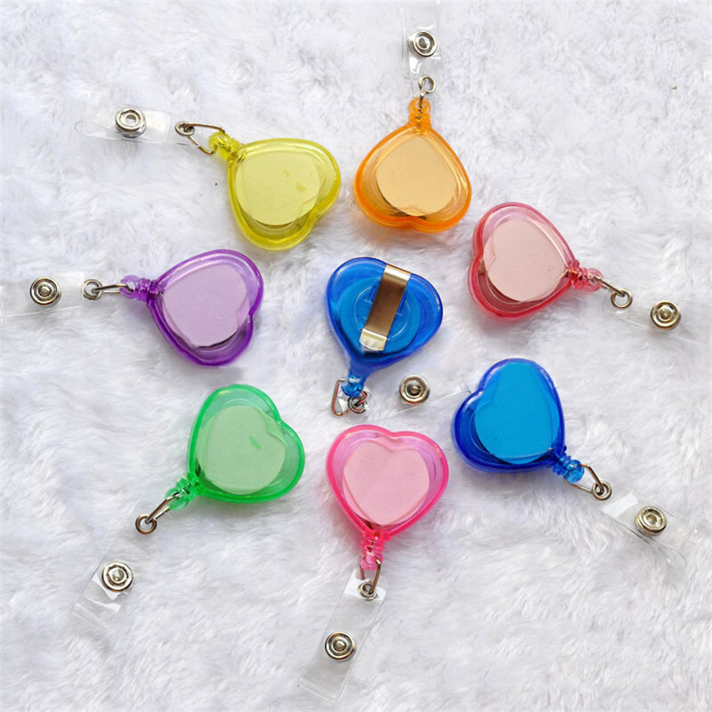 Lovely Heart Shaped Lot 10/50 ID Badge Holder Reel Retractable Key Clip ...