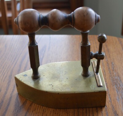 19th Century Antique Brass iron w/ SUPERB Knobby Handle Initials AJ or ...