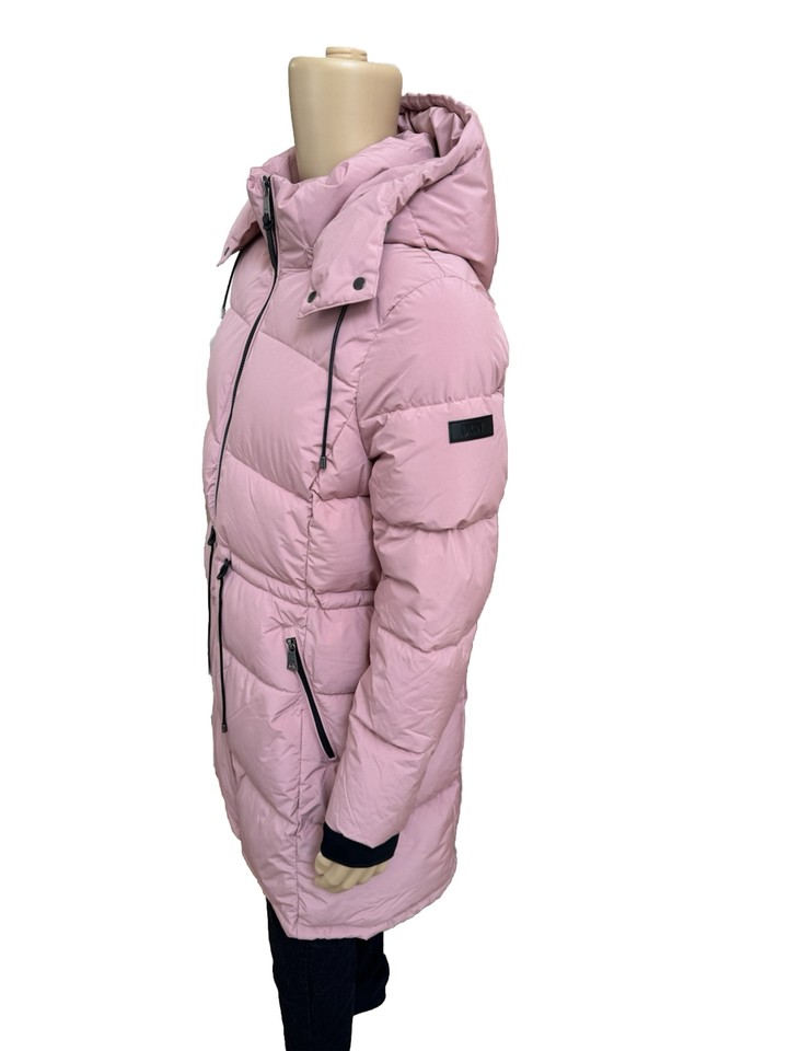 DKNY Light Pink Puffer Long Coat Jacket Parka Hooded Women 0F Warmth ...