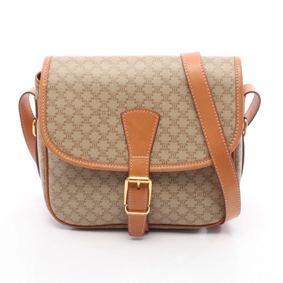 CELINE Macadam Shoulder Bag PVC Leather Beige Light Brown Gold Hardware ...