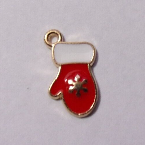 Red & White Enamel & Gold Tone Christmas Mitten Glove Pendant Charm ...