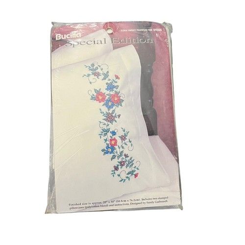 Bucilla Special Edition PILLOWCASES Floral Fantasy 64088 Stamped Cross ...