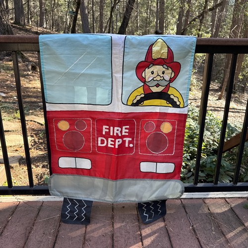 Yard Flag Fireman Fire Dept Engine Windsock VTG NCE 90's Garden Porch ...