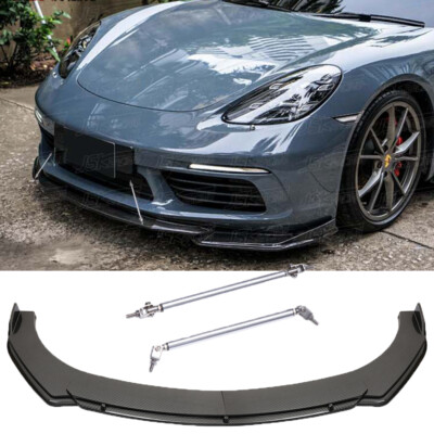 Carbon Look Front Bumper Lip Splitter+ Strut Rods For Porsche Cayman ...