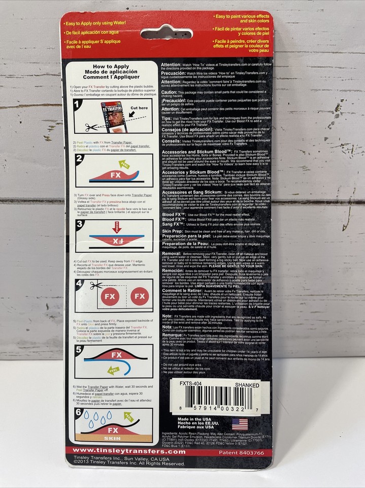 Shanked FX 3D Tinsley Transfers Halloween Costume Horror Prosthetic ...