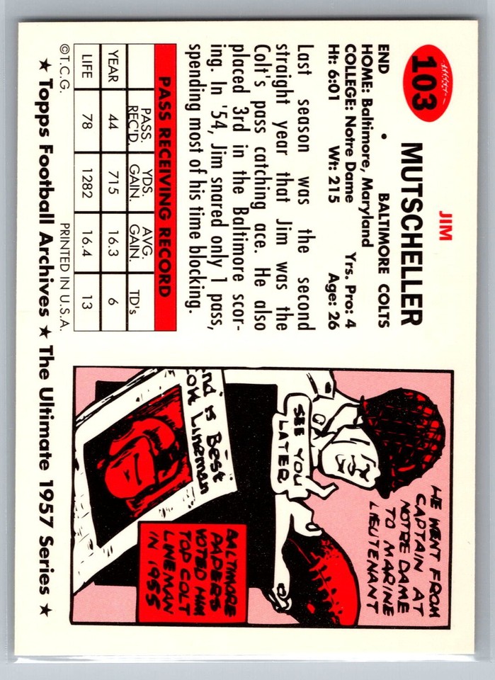 1994 Topps Archives 1957 Gold Football #103 Jim Mutscheller Baltimore ...