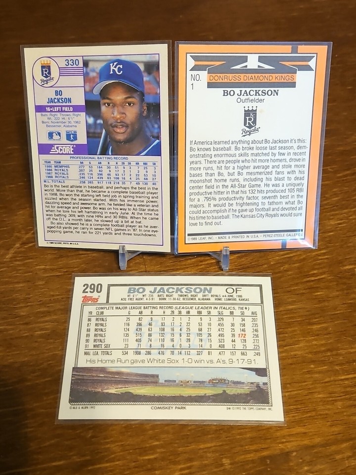 Bo Jackson Card Lot Of 3 Baseball Cards Kansas City Royals Chicago ...