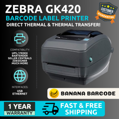 Zebra GK420 Thermal Label Printer, USB/LAN/4X6, USA Seller 1-YEAR ...