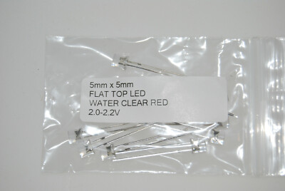 10 pack 5mm x 5mm FLAT TOP WATER CLEAR RED LED 2.0-2.2v 20ma | eBay