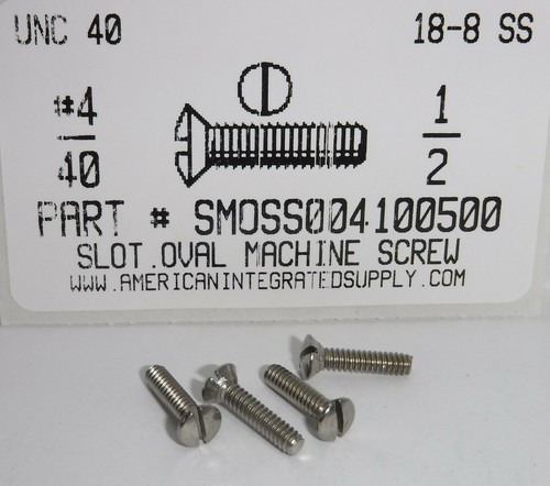 4-40x1/2 Oval Head Slotted Machine Screws Stainless Steel (50) | eBay