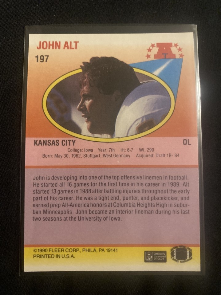1990 Fleer Football Card #197 John Alt {RC} | eBay