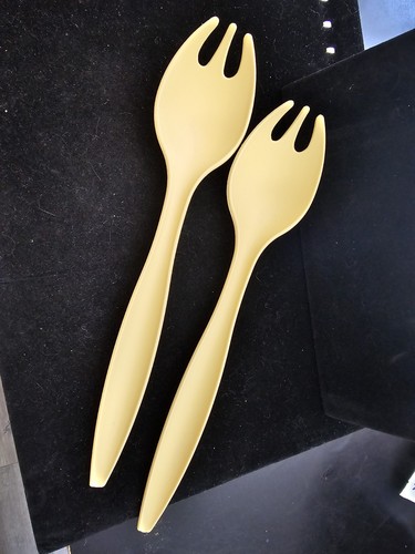 Pair of Vintage TUPPERWARE Spoon Fork Salad Serving Sporks Harvest Gold ...