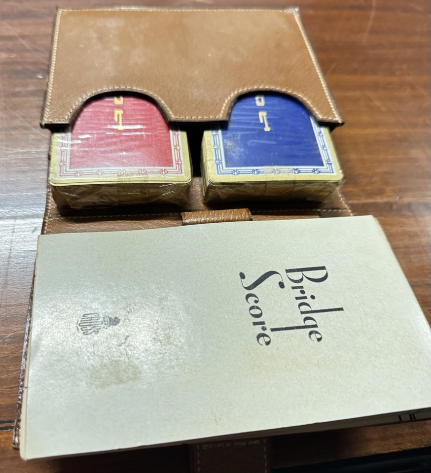 Vintage Leather Bridge Card Game Set With Cards And Scorecard - New ...