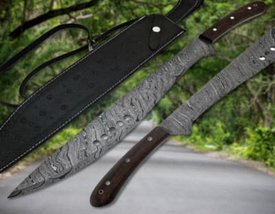 BEAUTIFUL CUSTOM HANDMADE DAMASCUS STEEL HUNTING MACHETE WITH SHEATH | eBay