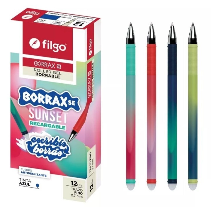 3 Boligrafos Lapicera Gel Borrable con Goma + 48 Repuestos. Filgo ...