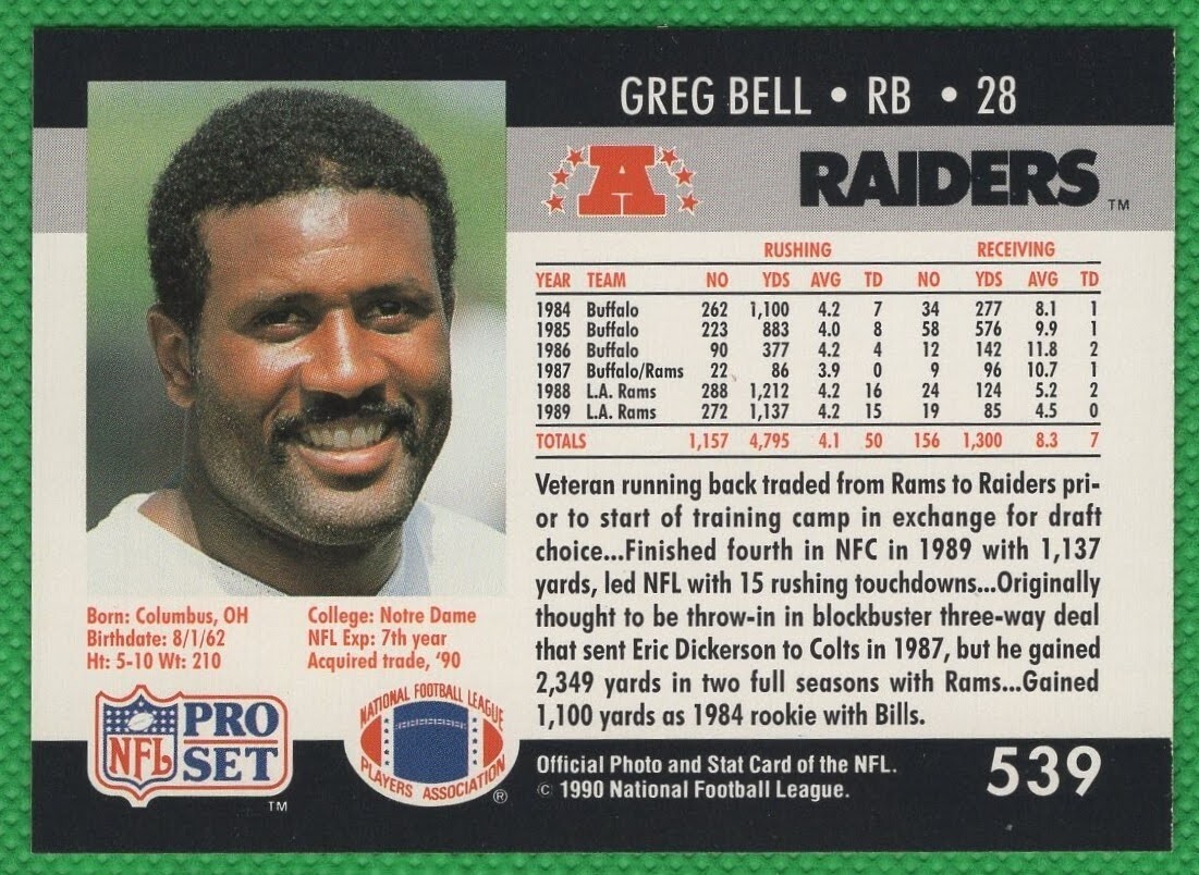 1990 Pro Set - #539 Greg Bell for sale online | eBay