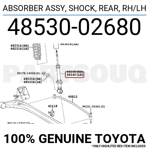 4853002680 Genuine Toyota ABSORBER ASSY, SHOCK, REAR, RH/LH 48530-02680 ...