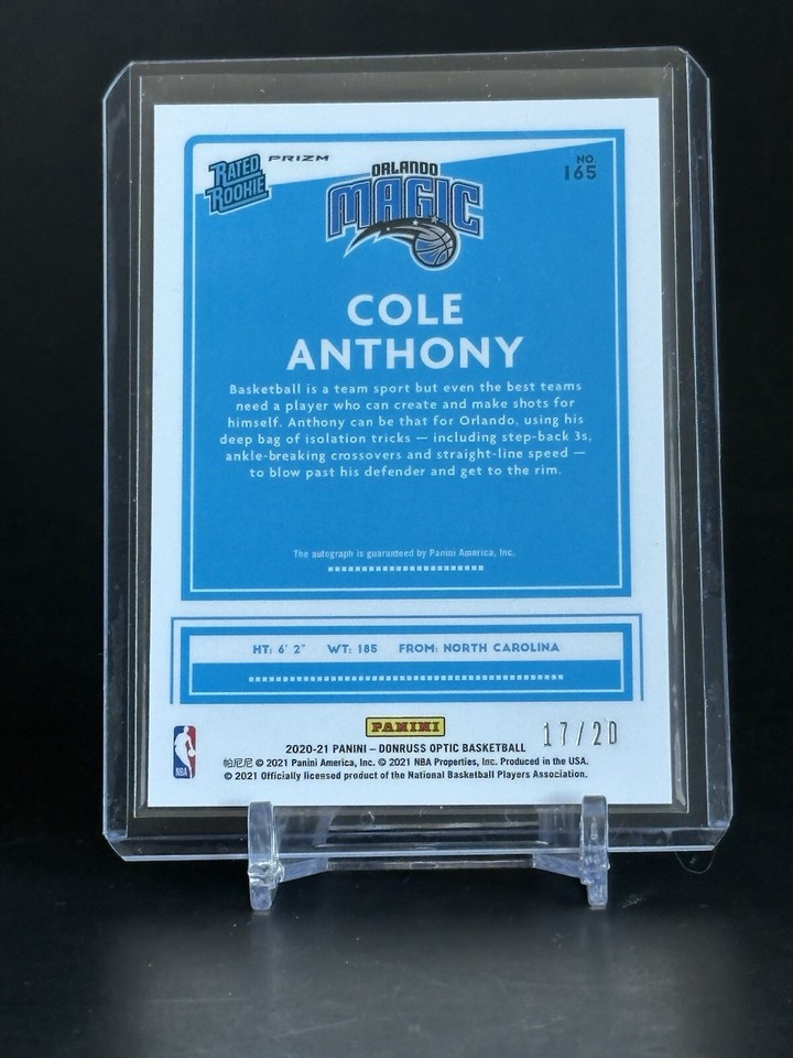 2020-21 Panini Donruss Optic Cole Anthony Pink Disco Rated Rookie Auto ...